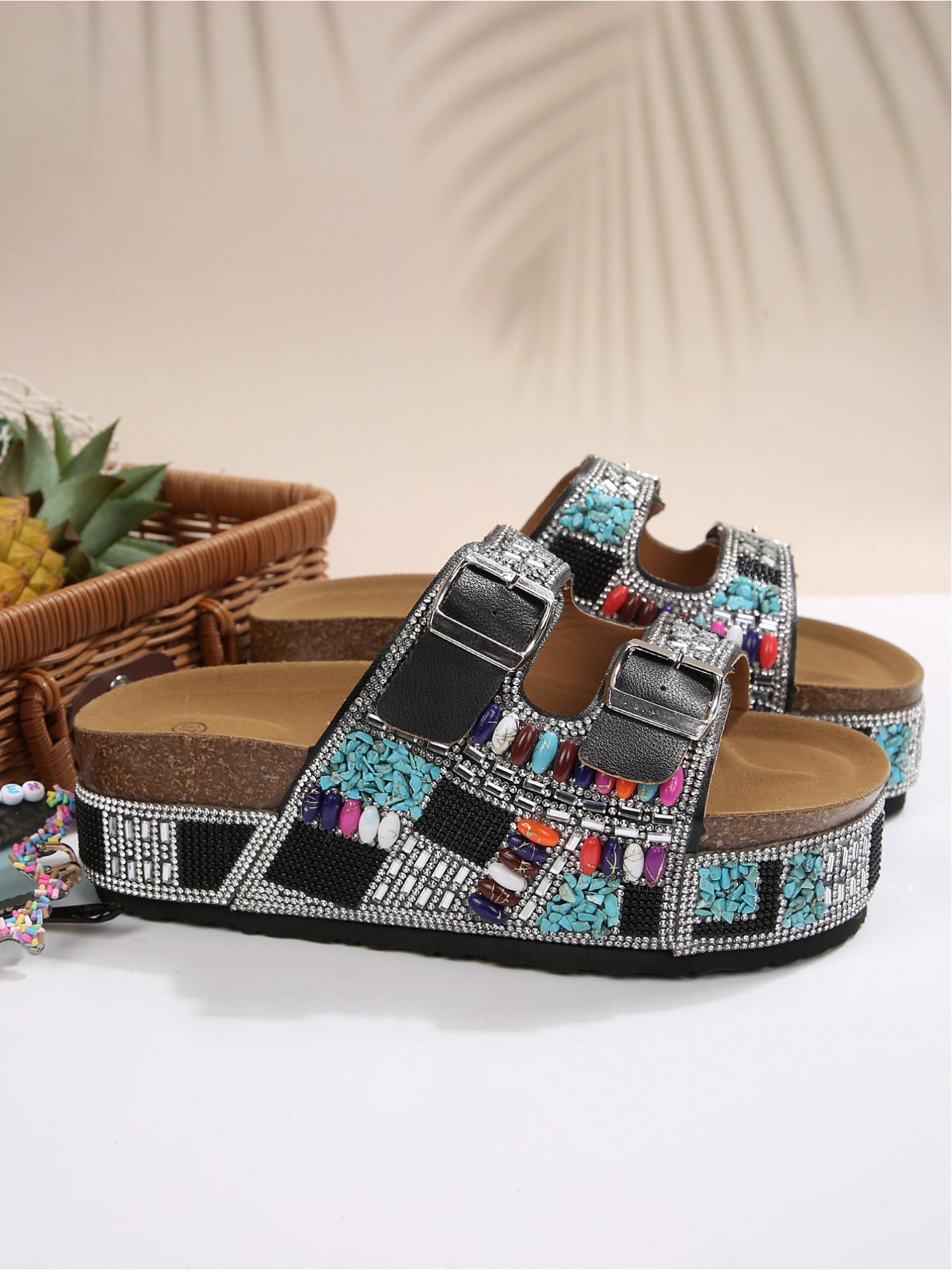 Bohemian Ethnic Style Strappy Metal Buckle Height-Increasing Holiday ...