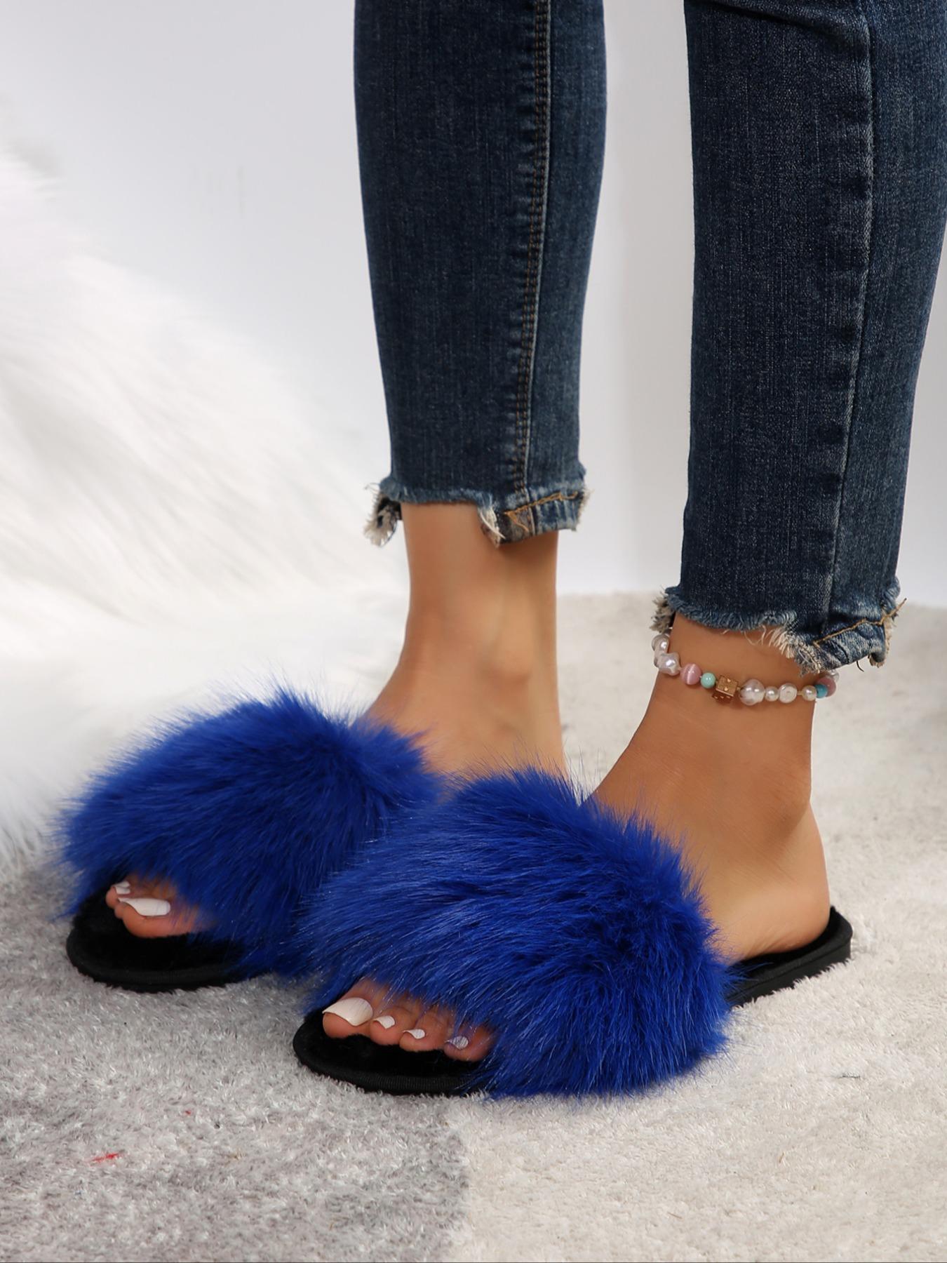 Women's Plush Home Slippers with Comfortable Faux Fur Lining, Elegant ...
