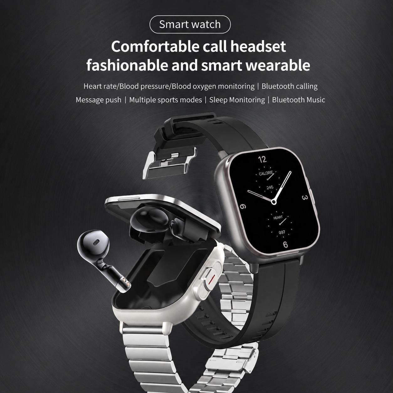 Sports Smartwatch with Built-in Earbuds, 2-in-1 Metal Wearable Fitness ...