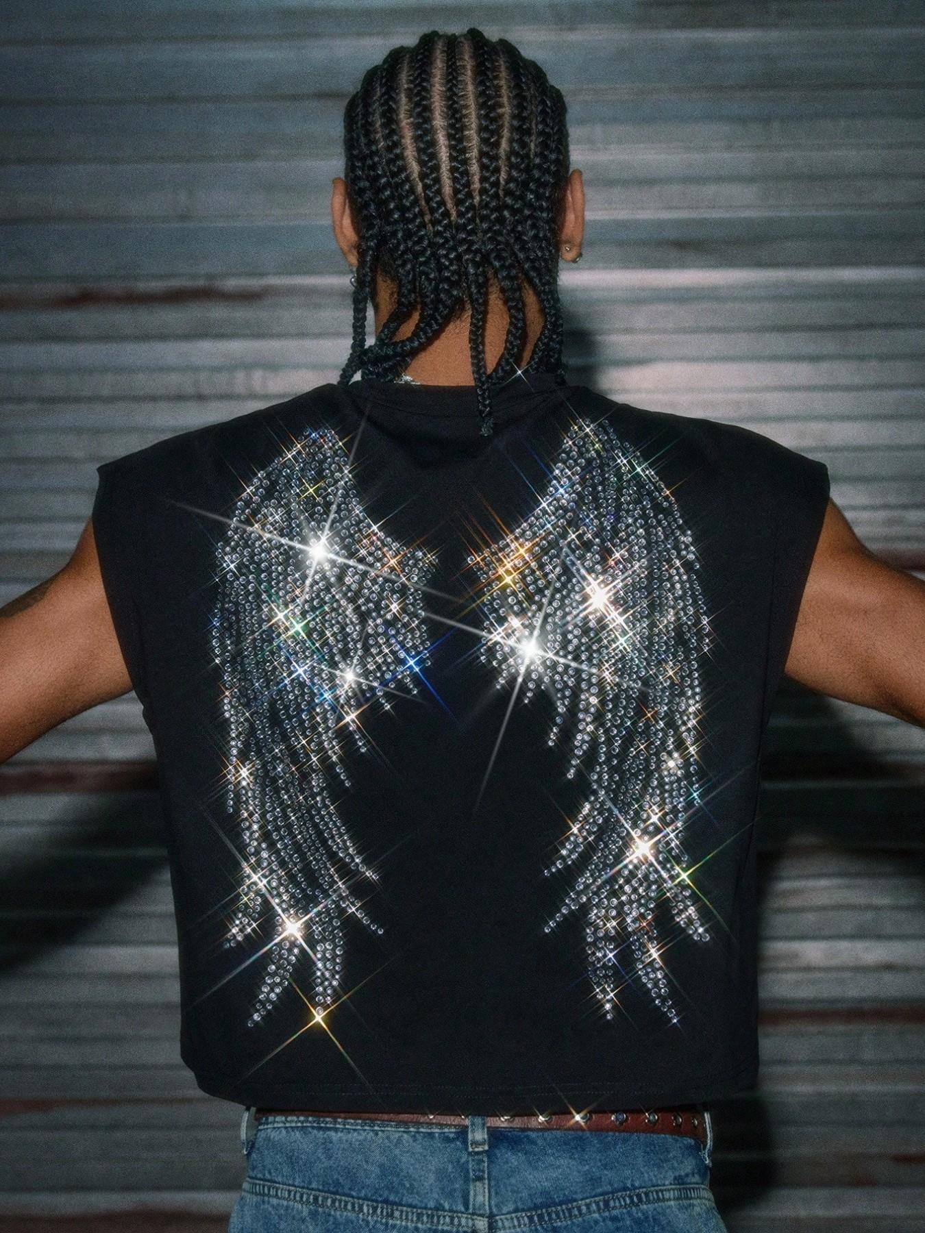 Men's vest, short and wide-shouldered design, Sleeveless, rhinestone ...