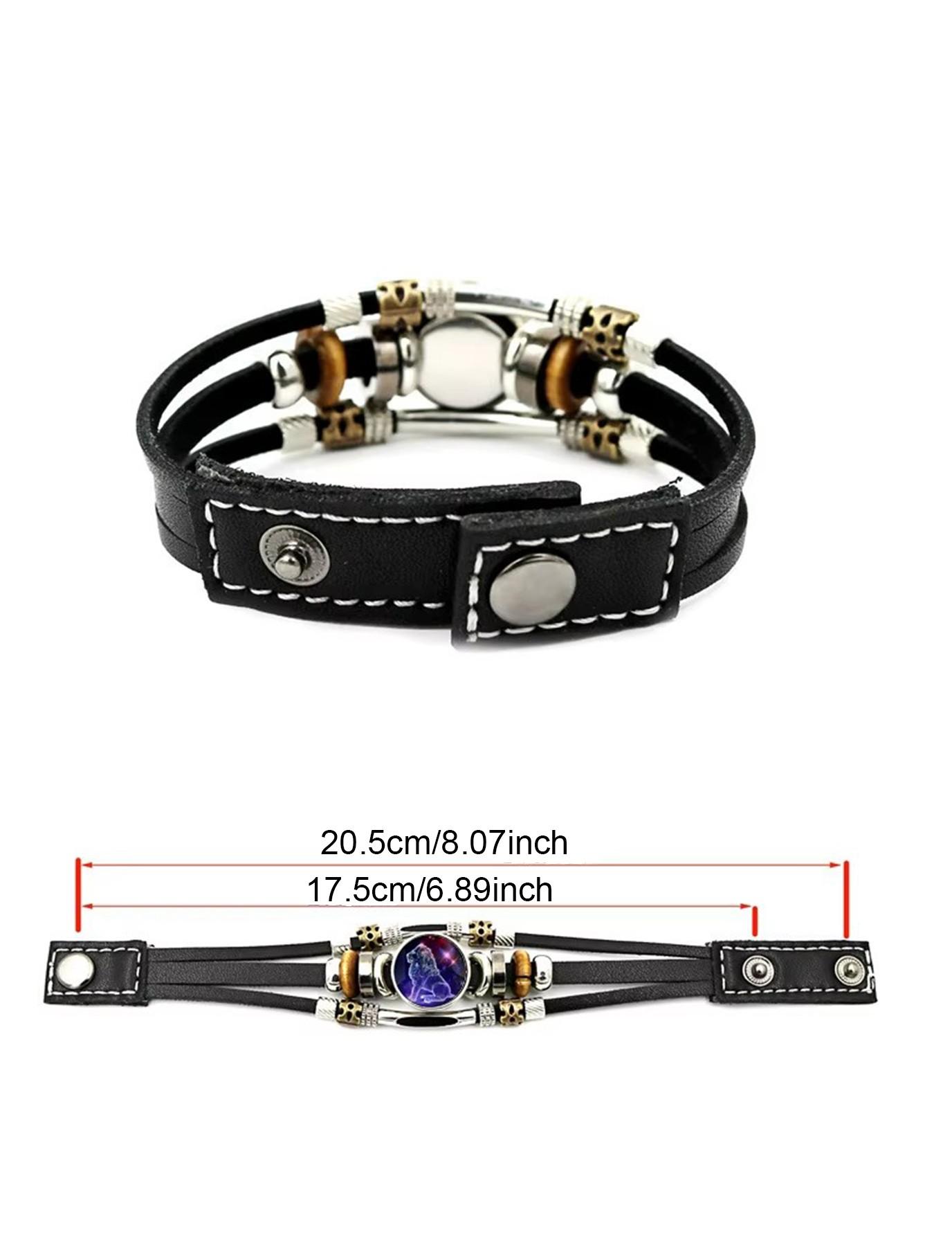 12 Constellation Leather Bracelet Zodiac Sign Glass Snap Button ...