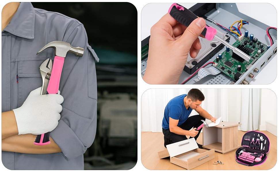 63 Piece Pink Tool Set,Tool Kit with Bag for, Home,, Office and College ...