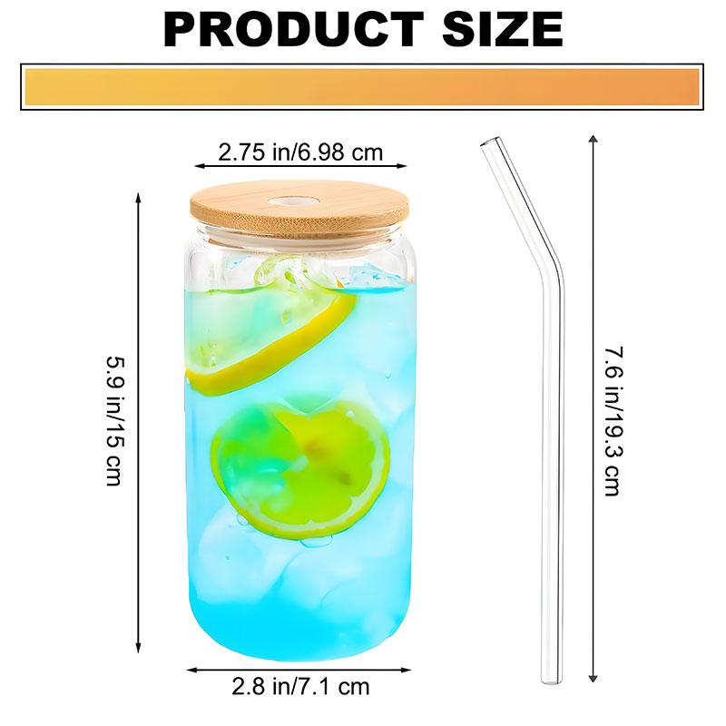 Chicken Print 16oz Glass Tumbler with Bamboo Lid and Straw, Can Shaped ...