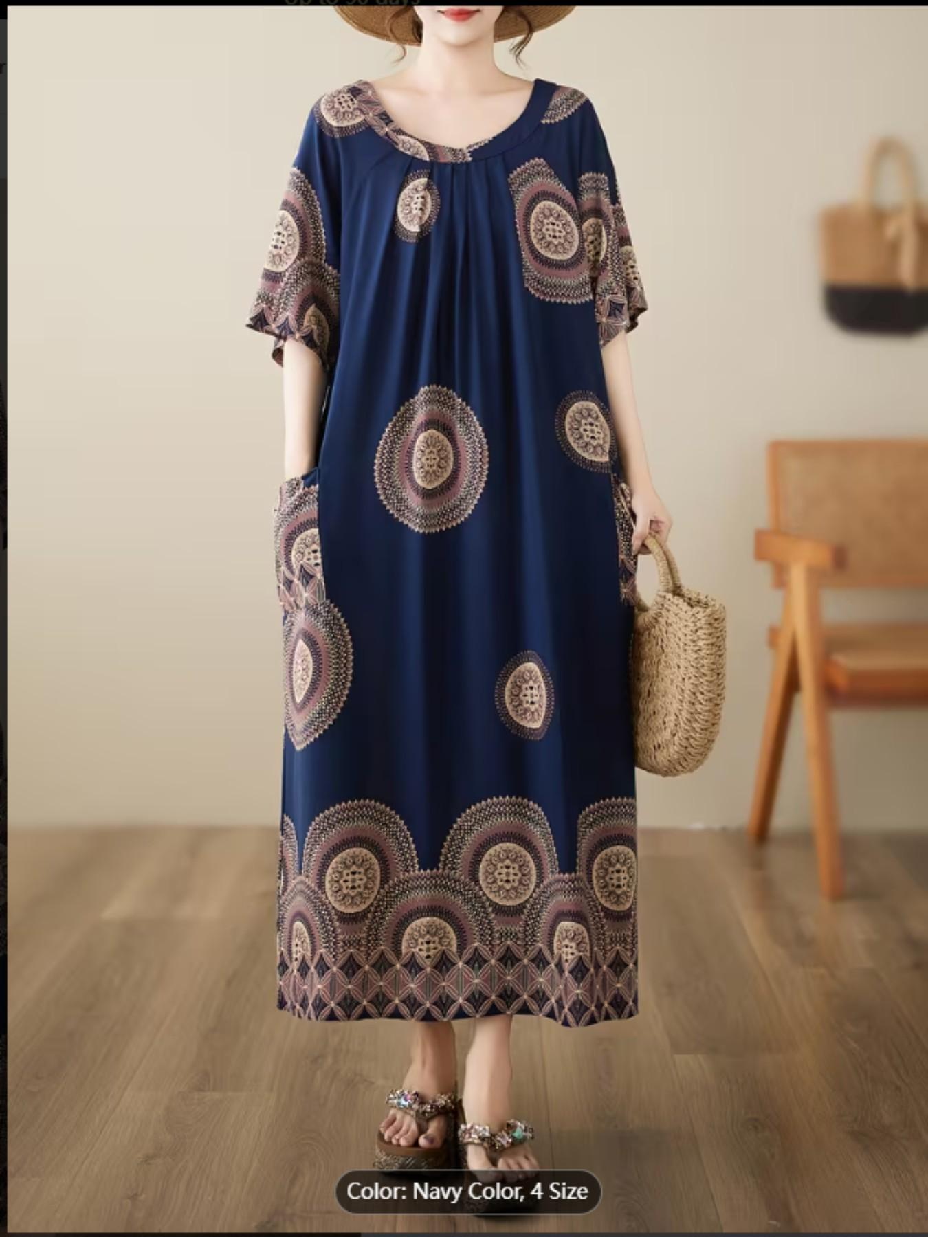 Women's New Spring Summer Plus Size Artistic Style Round Neck ...
