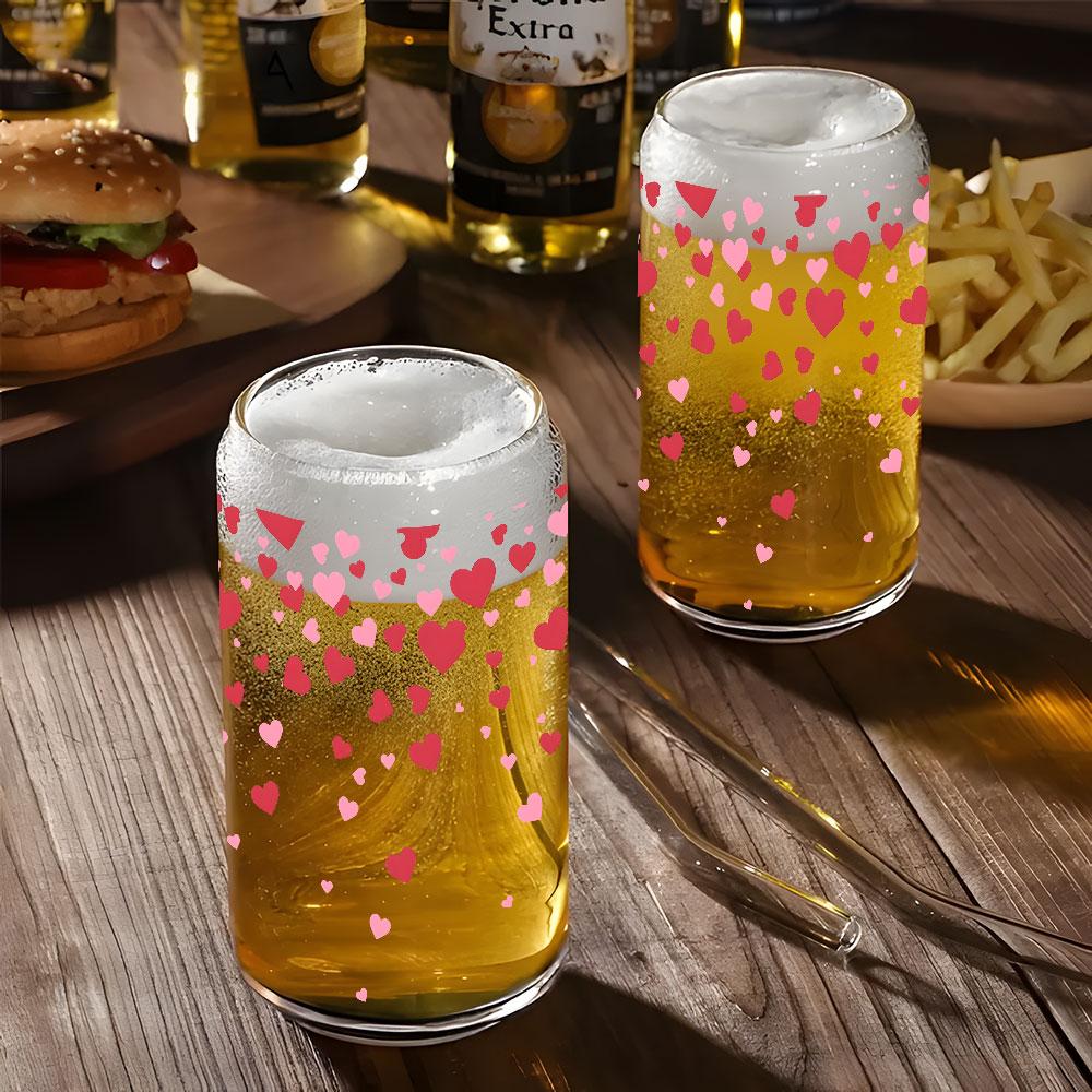 Red & Pink Heart Pattern Design 16oz Covered Straw Glass Drinking Cup ...