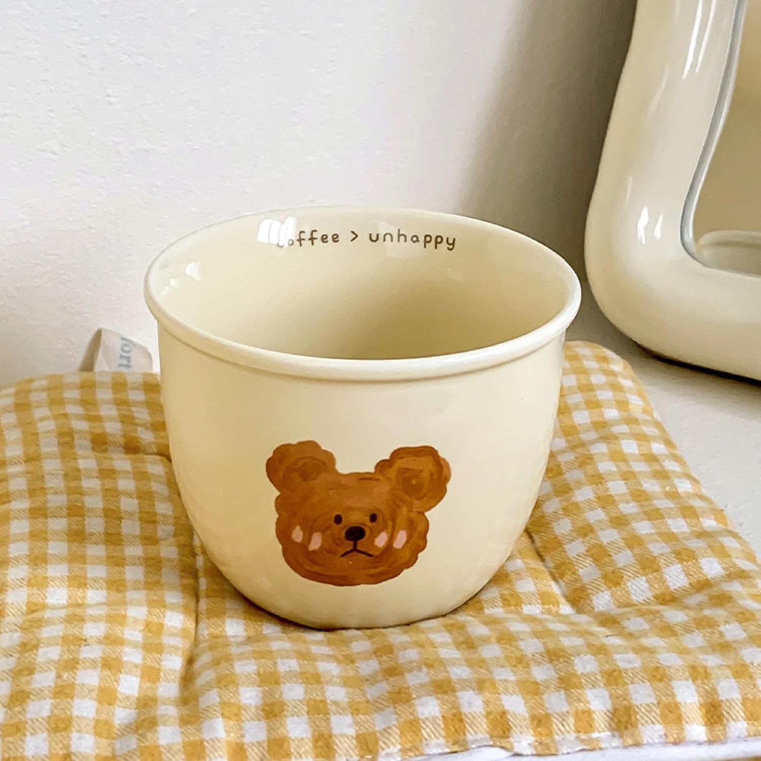 Cute Mug with Lid, Cute Coffee and Mug, for Women Men,Beige, 8 oz ...