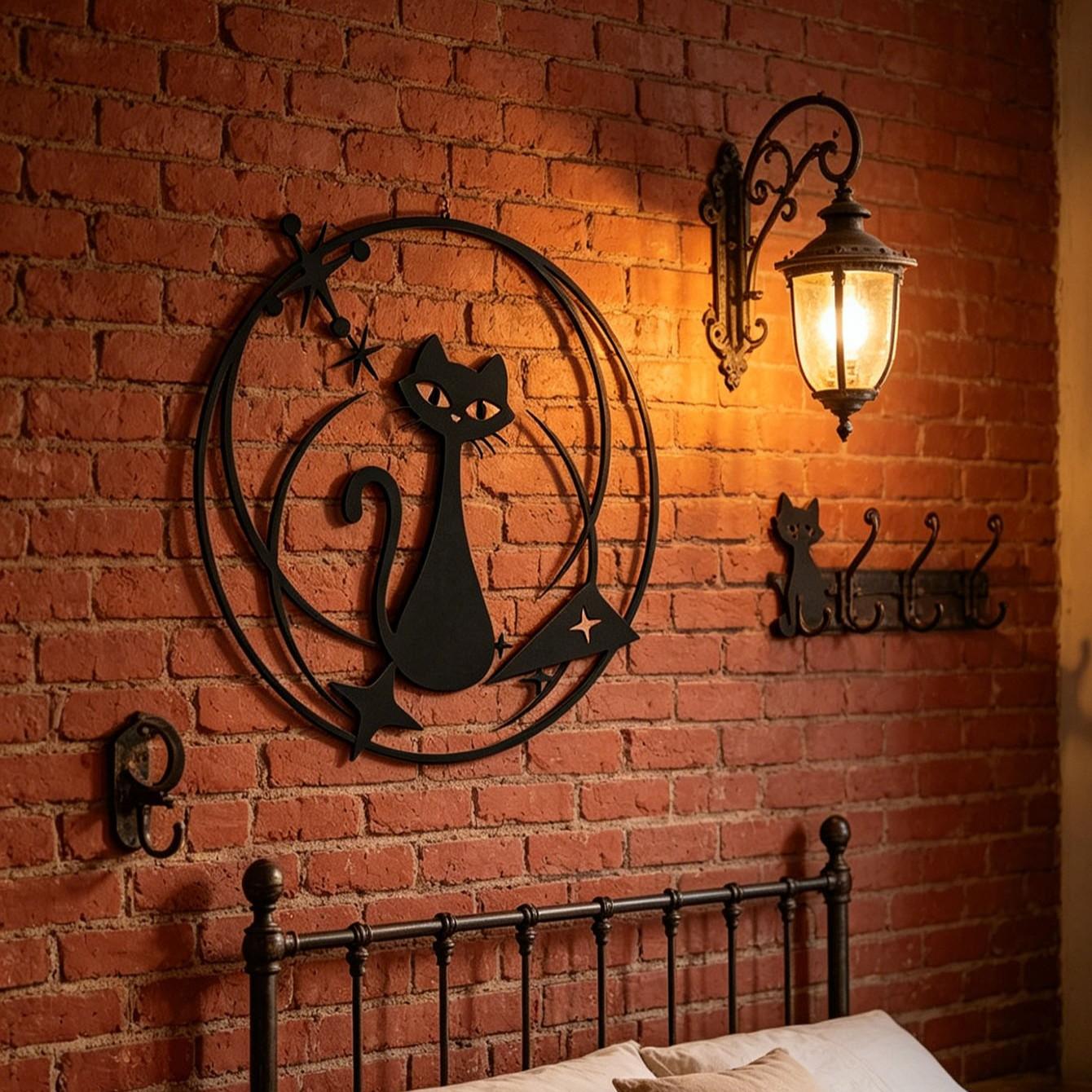 Starlight Cat Metal Wall Decor, Bohemian Cat Silhouette Wall Art ...