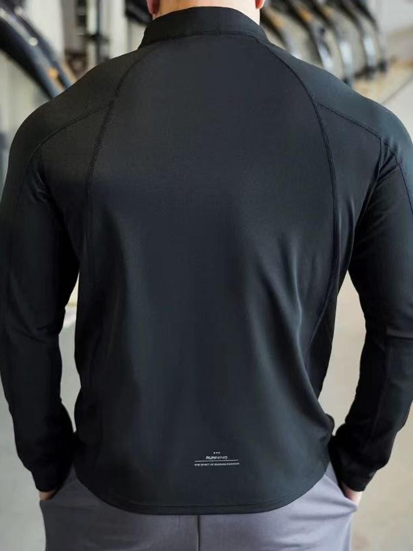 Men's Fitness Half-Zip Long Sleeve Top, Dumbbell Graphic, Breathable ...