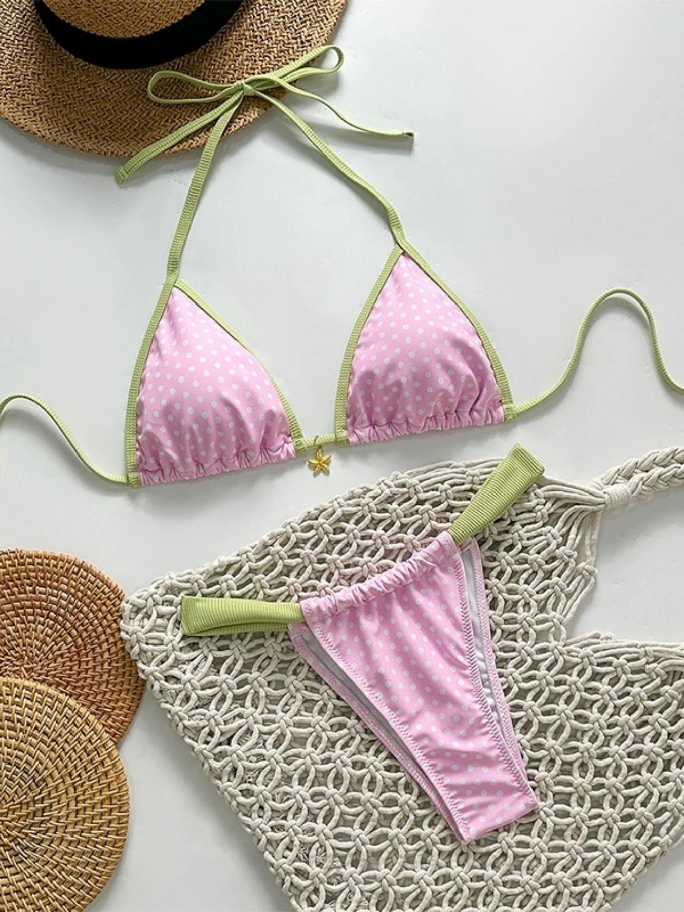 Women's Polka Dot Bikini Set, Strapless Triangle Top and Bottom, Sexy ...