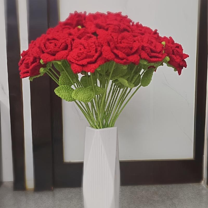10 crocheted red roses, simulation bouquets that never fade, home ...