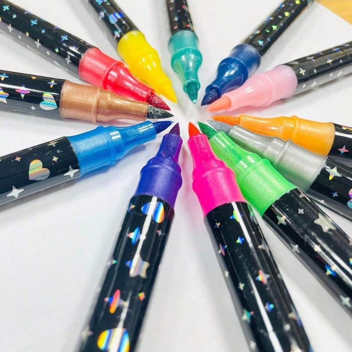24/48 Color Glitter Pens, Dual Tip Dual Color 1-5mm Soft Brush, Ideal ...