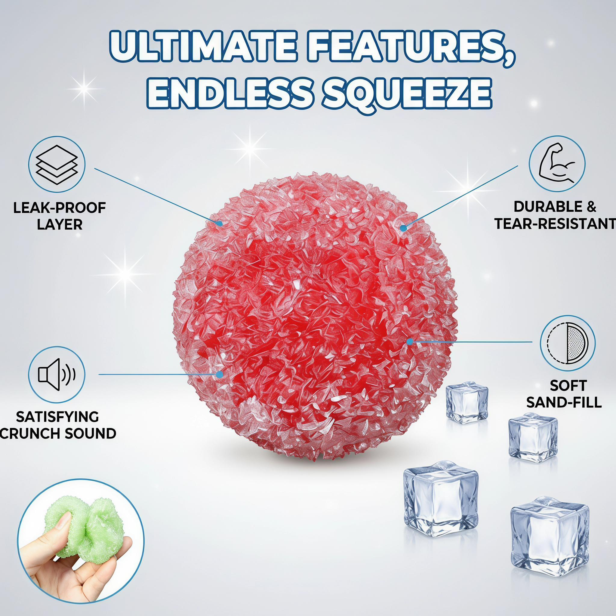 Crystal Bead Ice Cube Slow Rising Squishy, Soft Squeeze Stress Ball ...