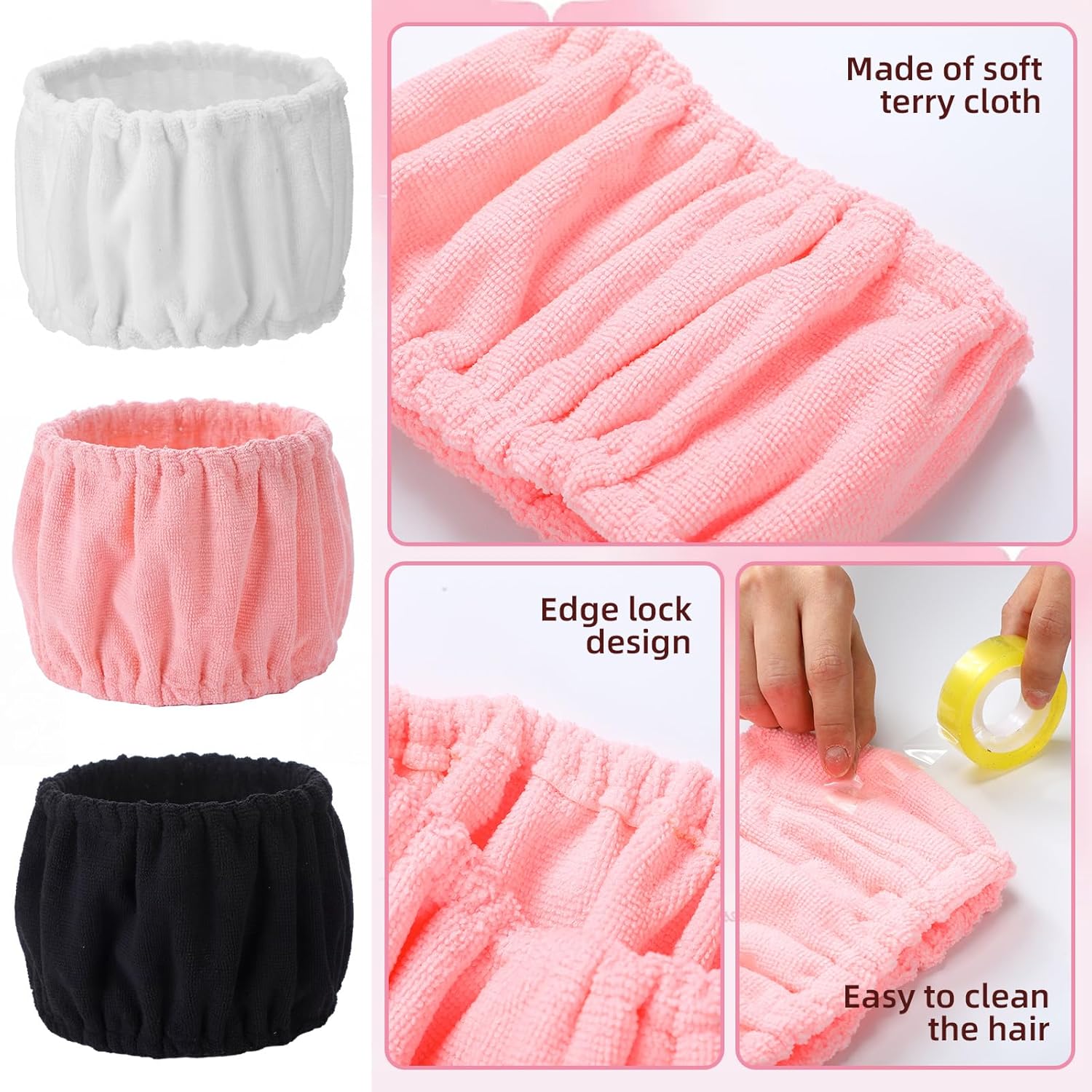 3 count Wide Headbands for Women Terry Cloth Hair Bands Soft Stretchy ...