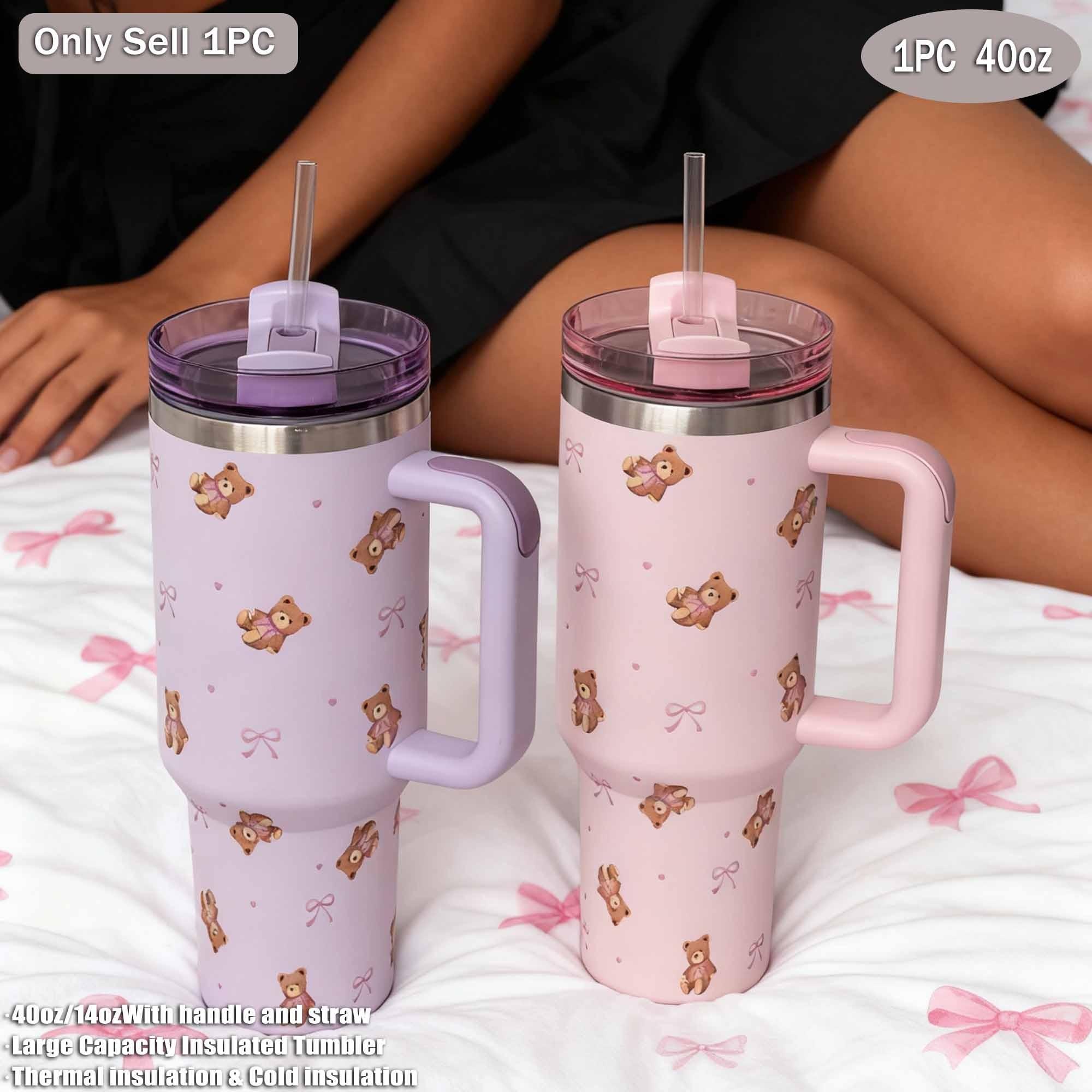 Bear Bow Tie Car Cup, Large Capacity Stainless Steel Insulated Cold Cup ...