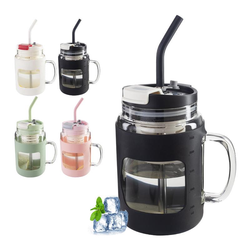 50OZ Glass Tumbler with Bamboo Lid and Straw BPA Free Travel Bottle ...