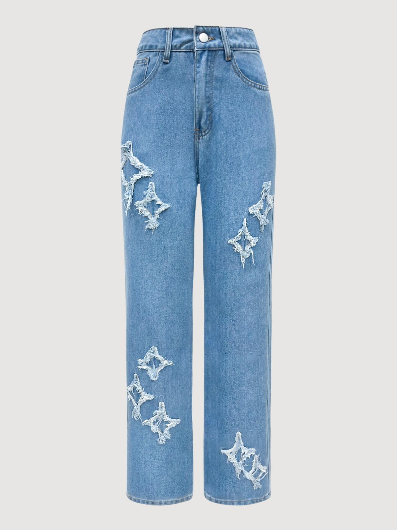 Women's Loose Fit Jeans, Casual Embroidered Straight Leg Pants, Y2K ...