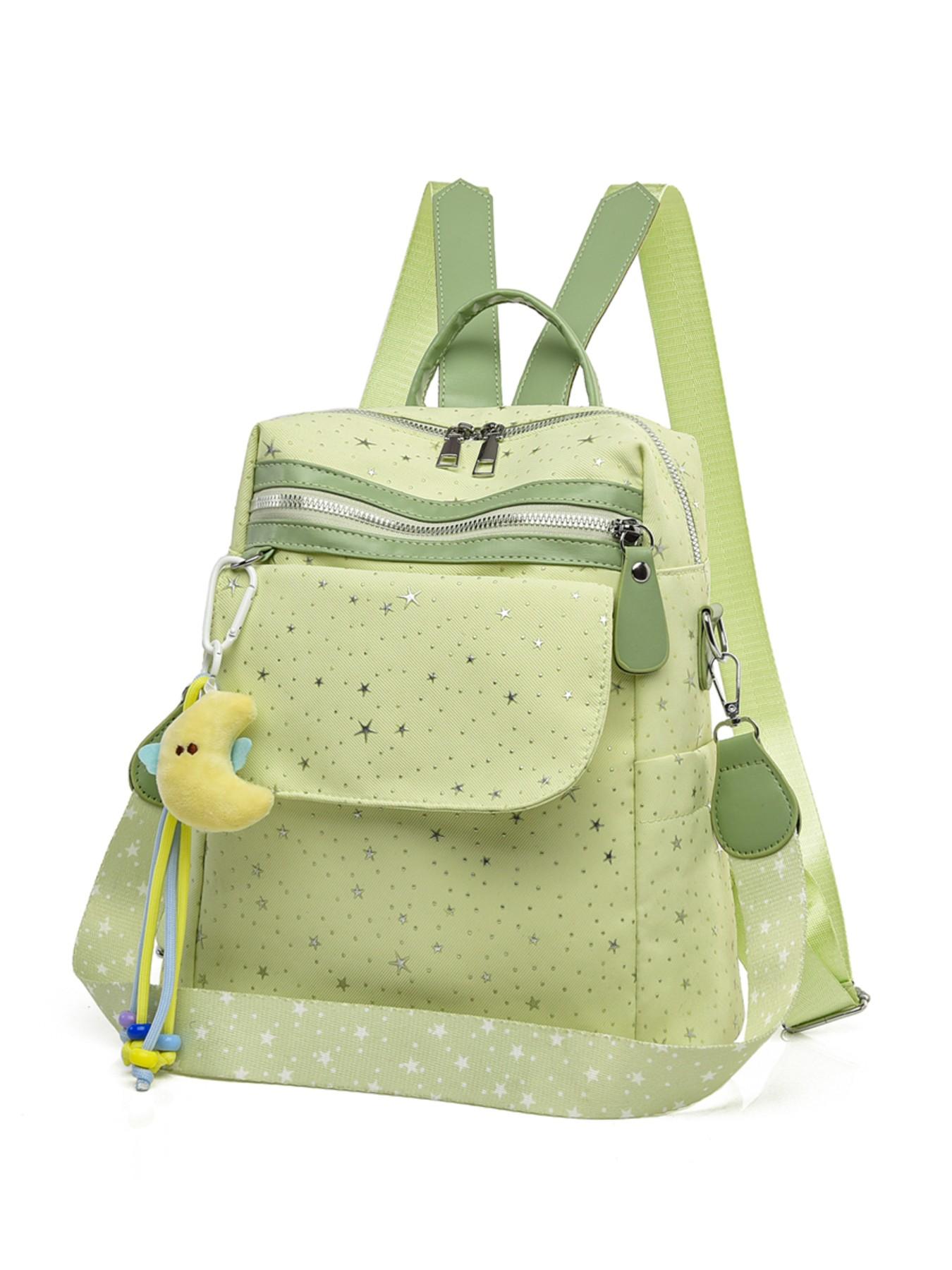 Star Print Backpack, Dual Use Crossbody Bag, Waterproof Oxford Student ...