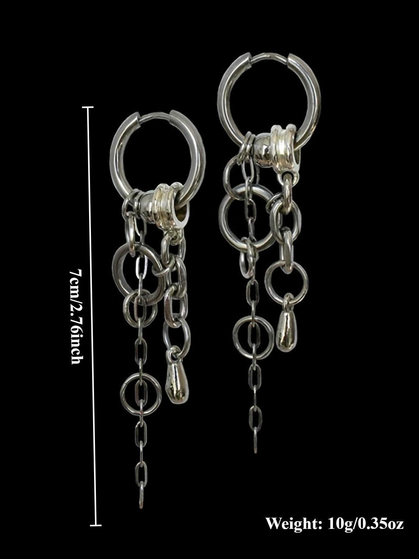 1 Pair of Hip-hop Trendy Metal Chain Long Dangly Earrings Punk Rock ...
