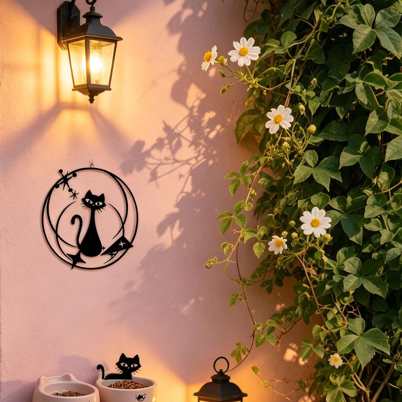 Starlight Cat Metal Wall Decor, Bohemian Cat Silhouette Wall Art ...