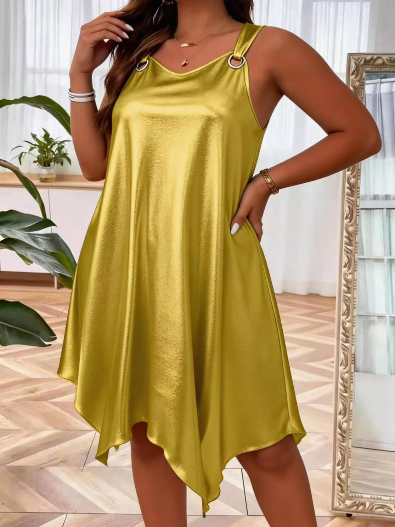 Plus Size Women's Sleeveless Solid Color Halter V-Neck Dress ...