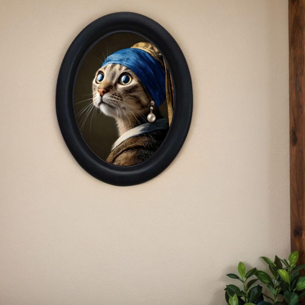 Vintage Art Style Pearl Earring Cat Pattern Oval Home Decor, Halloween ...