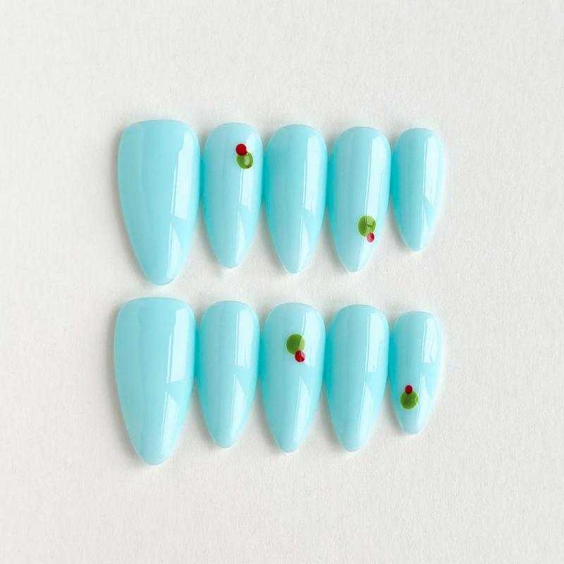 Mint Green Bud|10 PCS of Almond Pure Handmade Press On Nails, Light ...