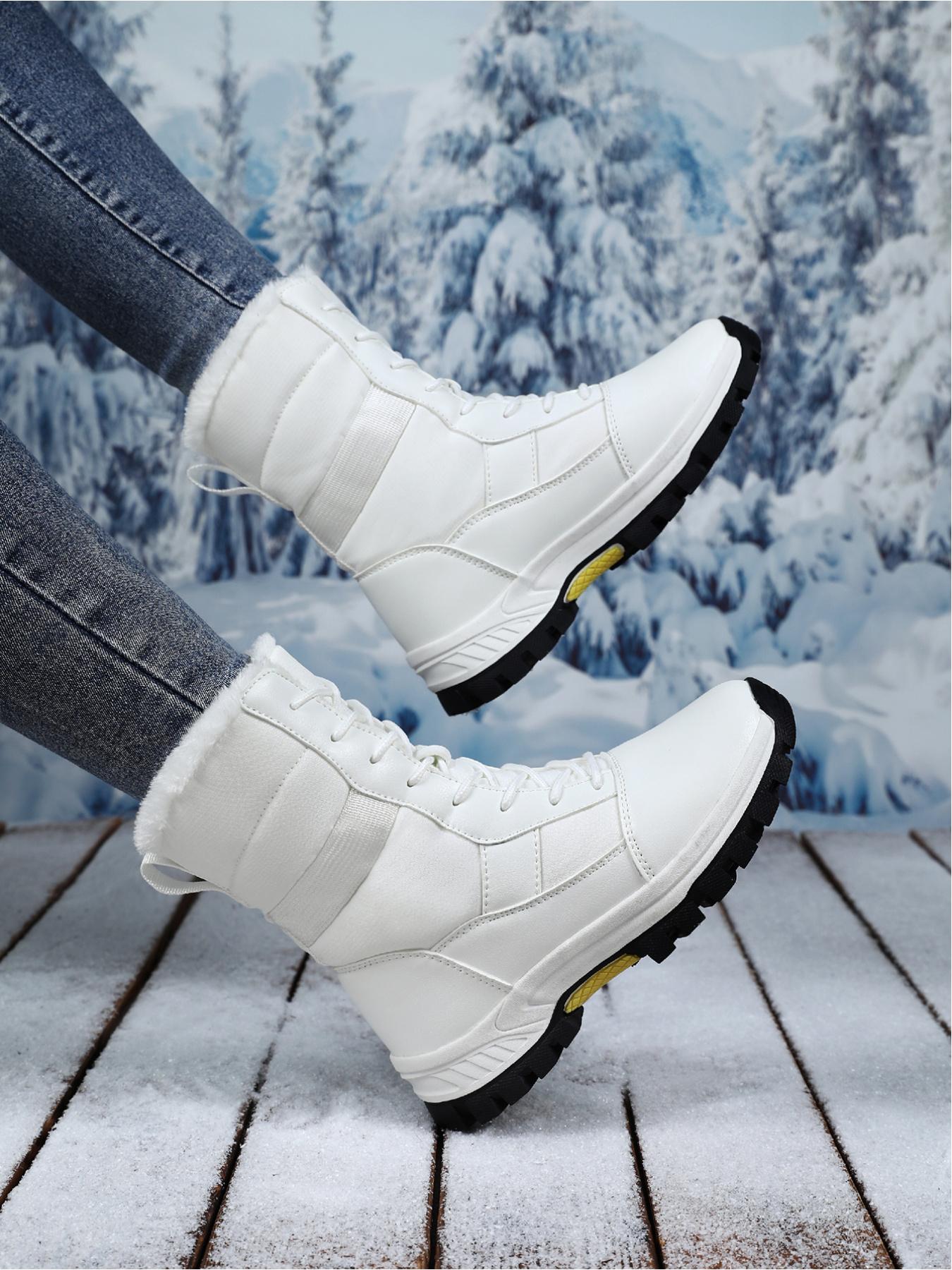 Women's Winter Snow Boots: Lace-Up Zipper Flat Waterproof Warm Ankle ...
