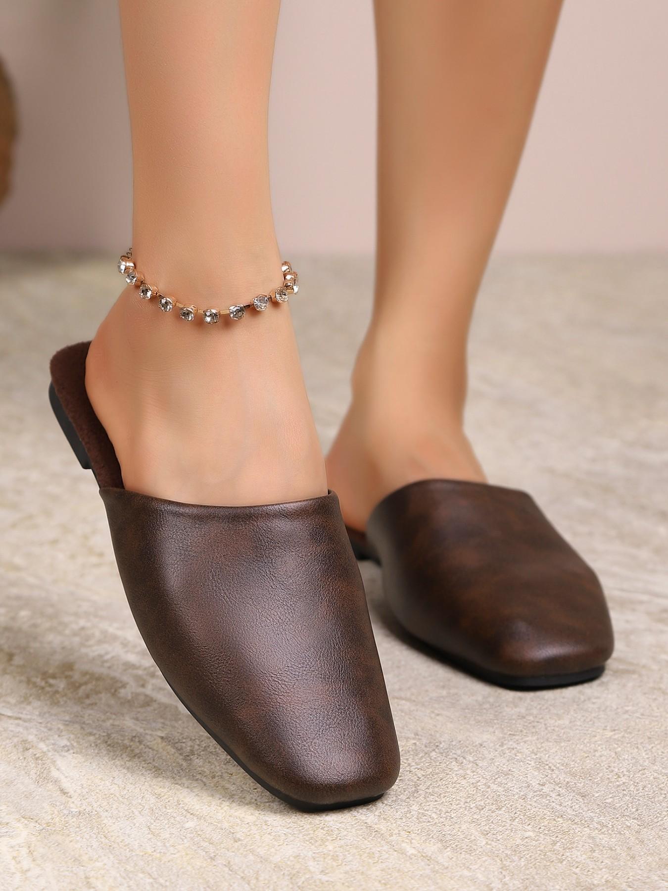 Women's Retro Square Toe Half Slipper Mules Shoes, Minimalist Commute ...