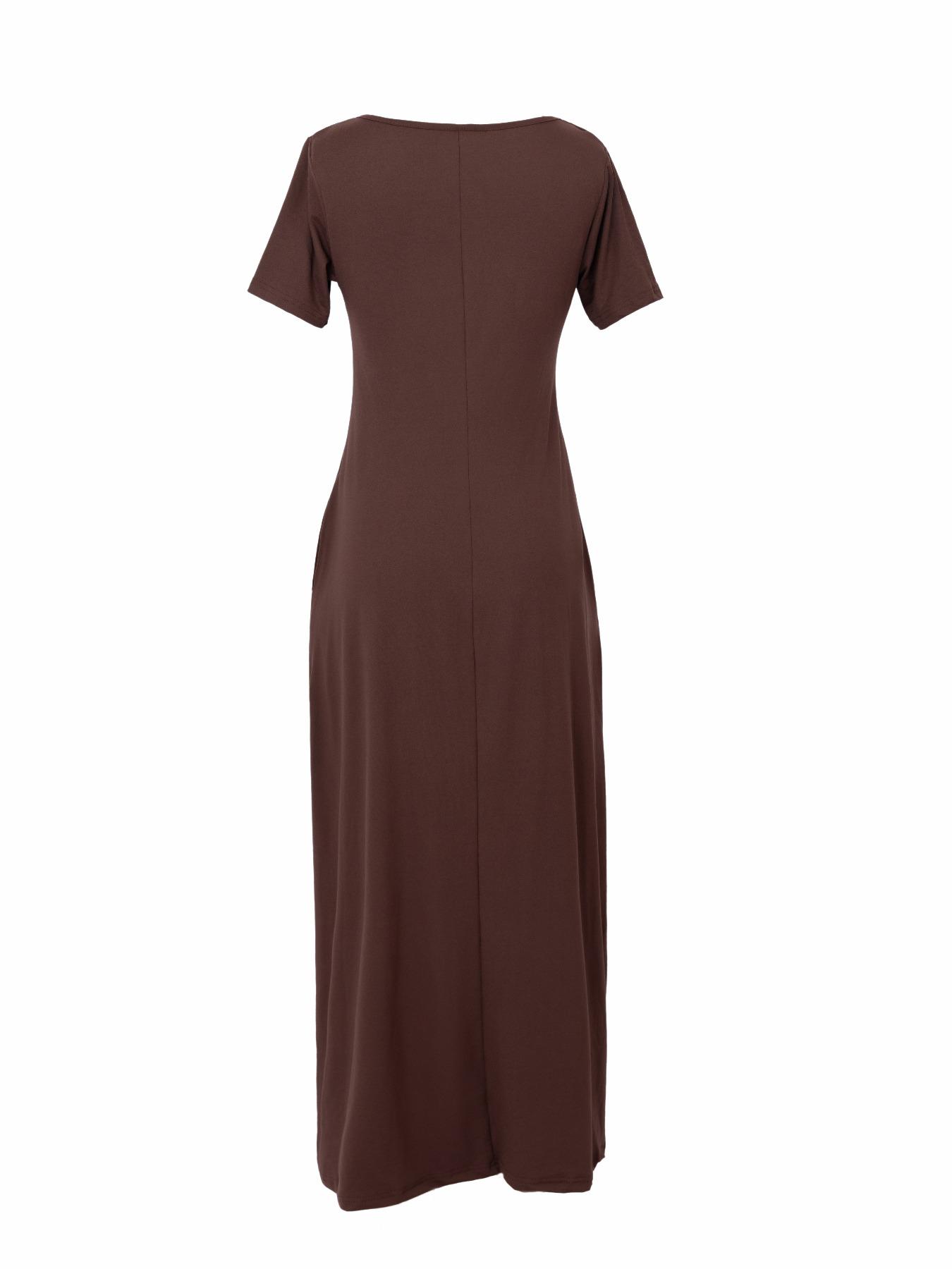 Women's 2026 Coffee Knitting Loungewear Dress - Large Round Neck Short ...