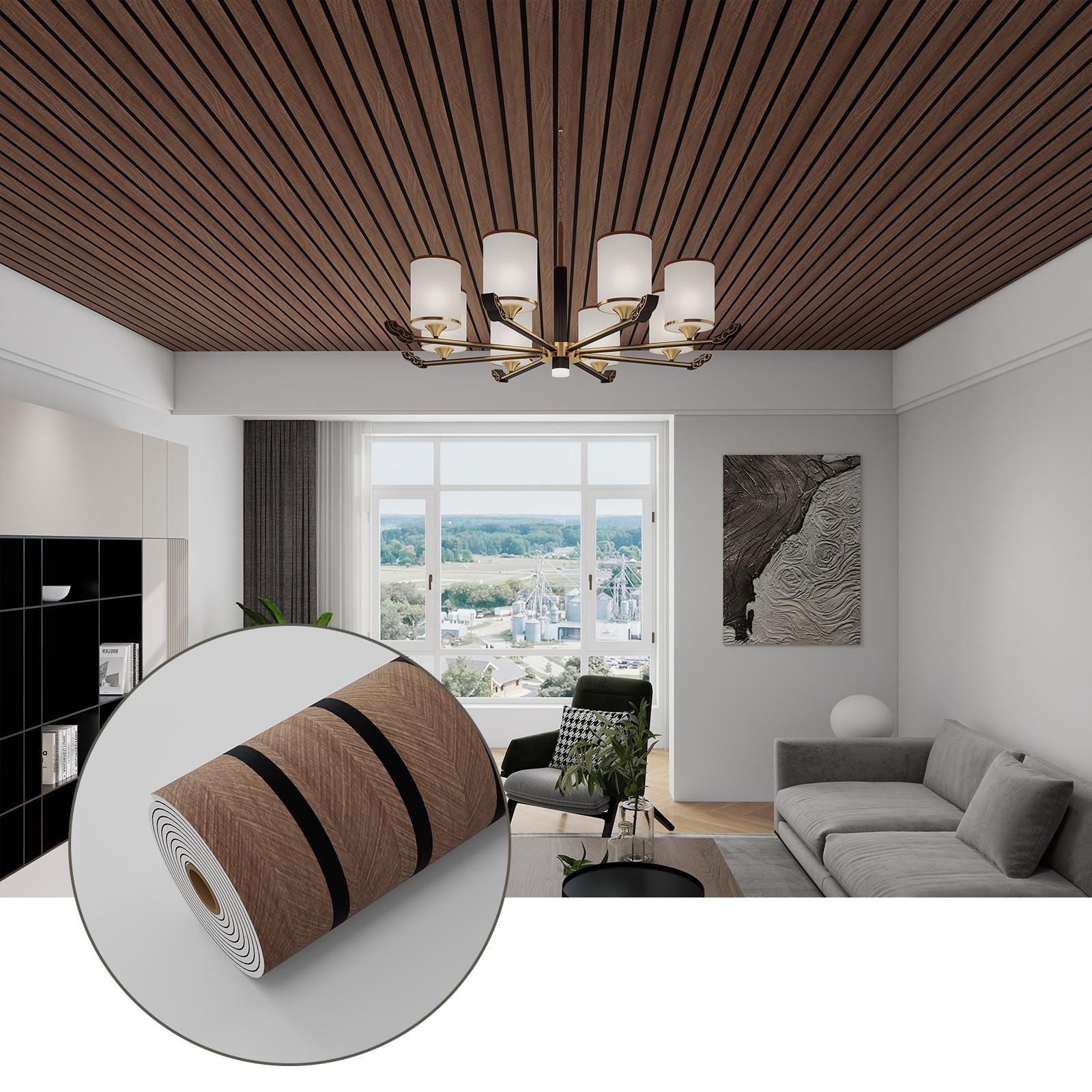 1 roll wood-grain slat-style wall sticker, self-adhesive coated ...