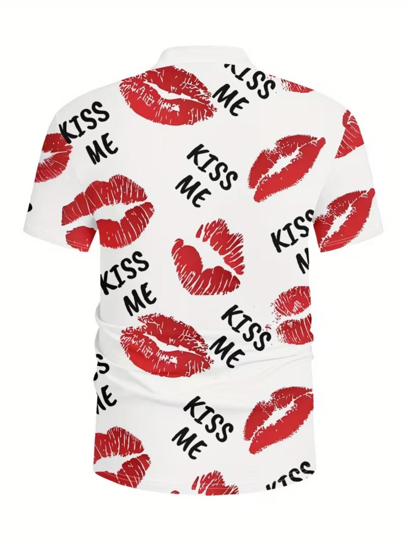 Men's Personalized Graphic Print Short Sleeve Fitted Polo Shirt, Lip ...