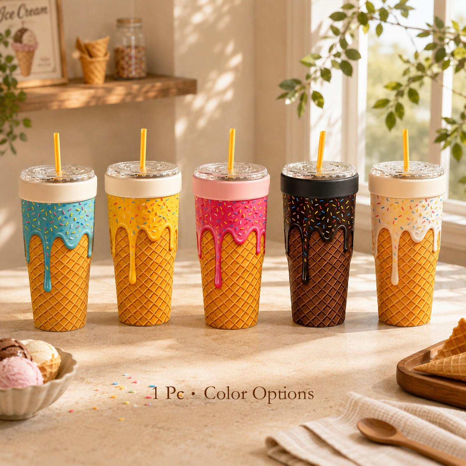 32oz Ice Cream Cone Aesthetic Cold Cup, Universal Coffee Ice Cup Cooler ...