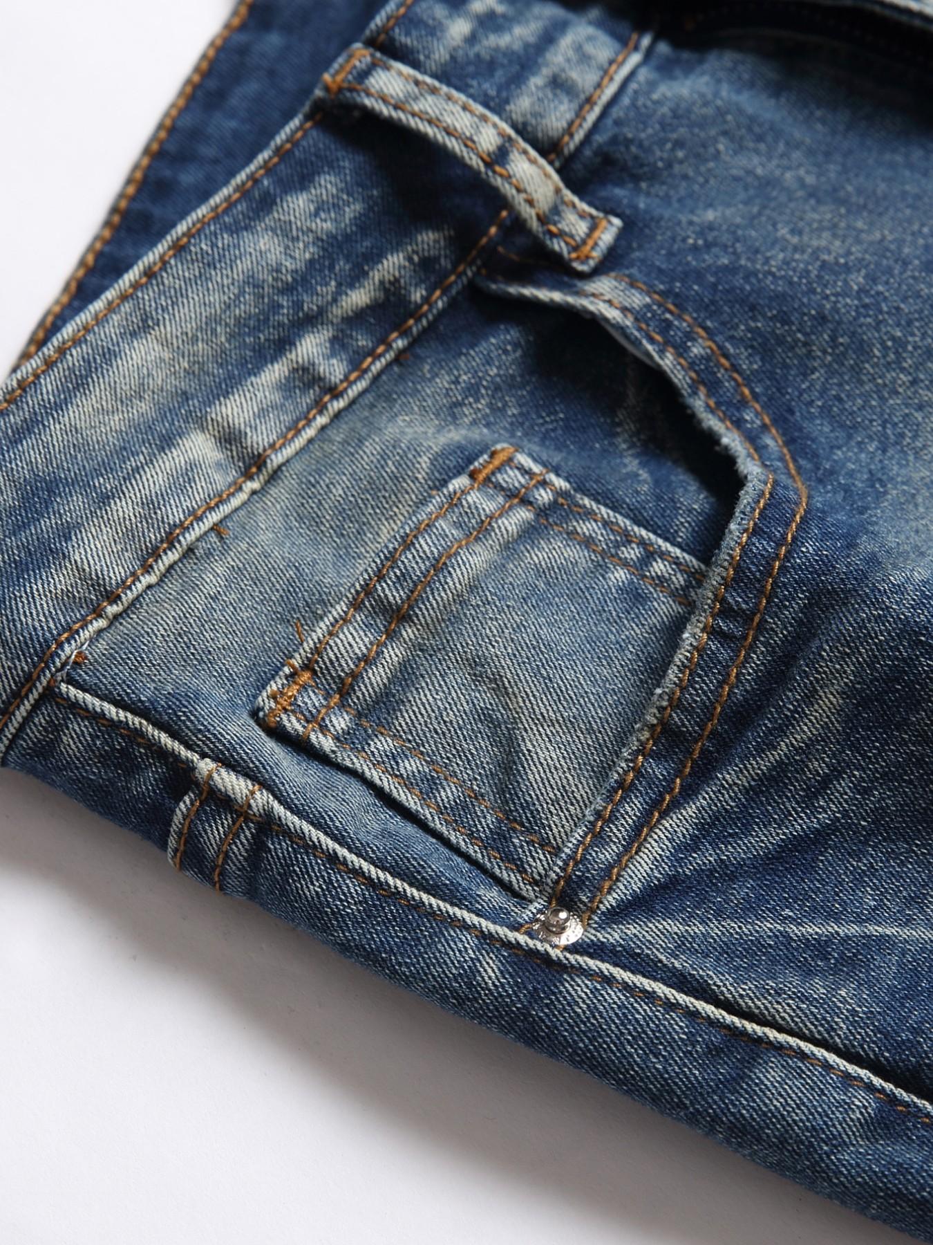 Men's Gradient Washed Denim Jeans, Unique Ripped Vintage Design, Retro ...