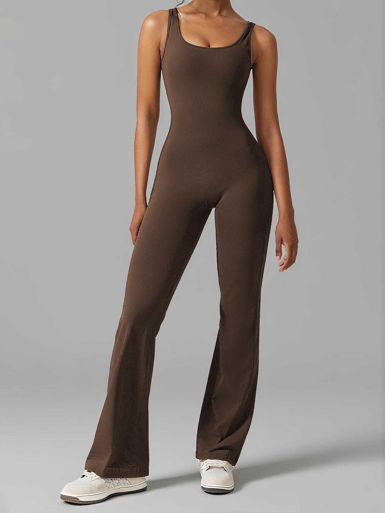 Women's Sporty Backless Yoga Jumpsuit, Ruched Sports Jumpsuit, Tight ...