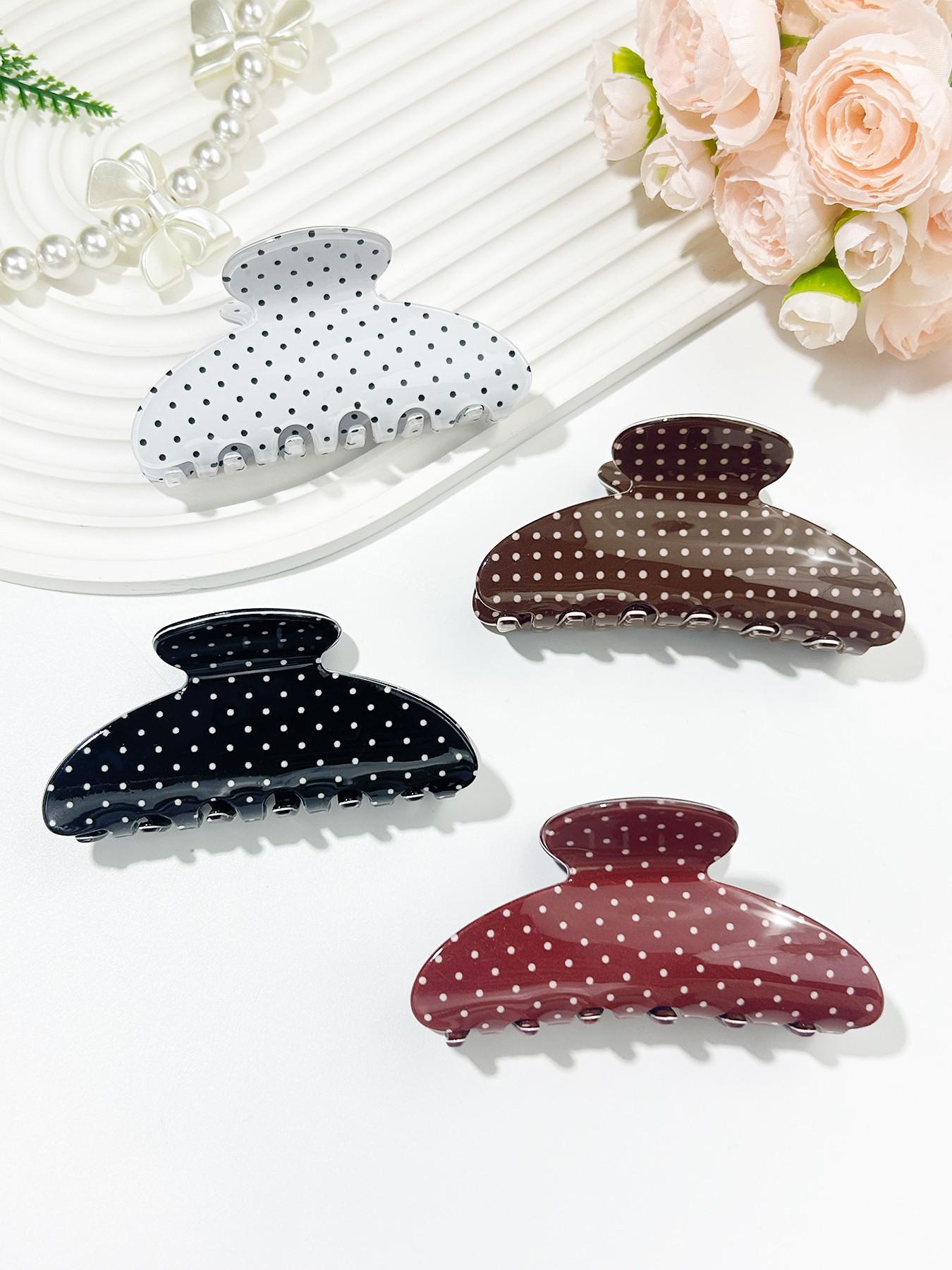 4pcs women's fashion polka dot hair claws, retro French polka dots ...