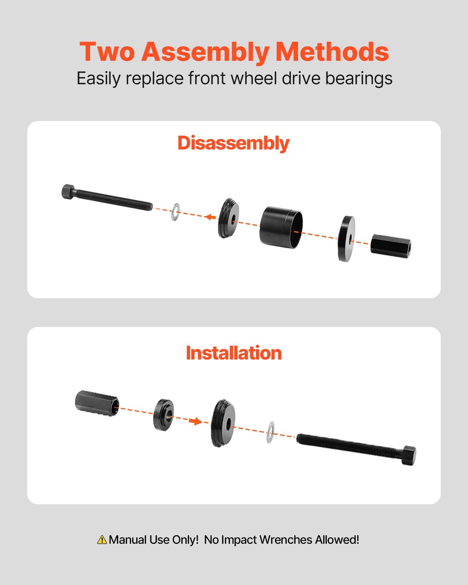 VEVOR Wheel Bearing Press Kit, 23 PCS FWD Bearing Puller Tools, for ...