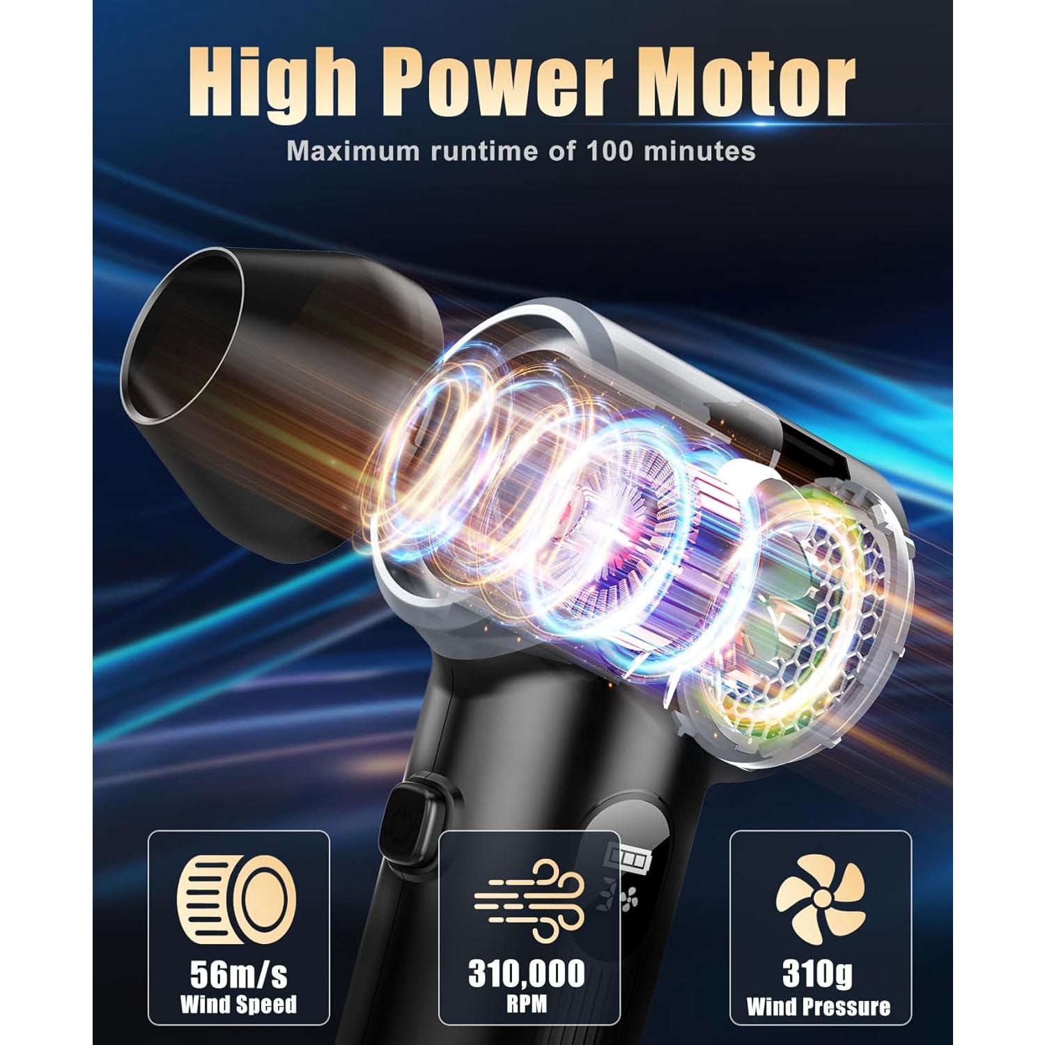 Duster-310,000RPM Cordless Air Blower with LED Light, 4 Gear Adjustable ...