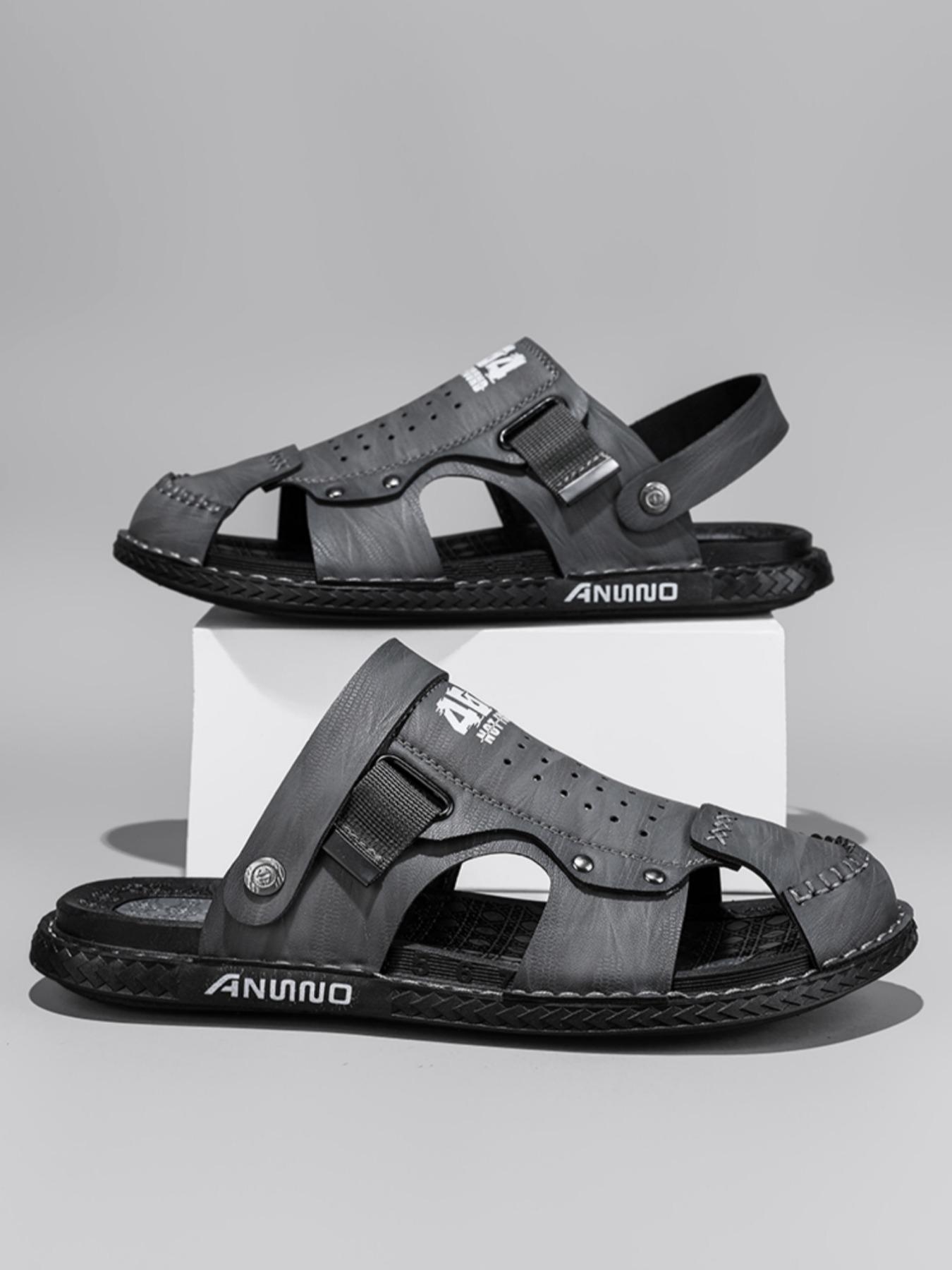 Men's Regular Fit Solid Color PU Leather Sports Sandals, Casual ...