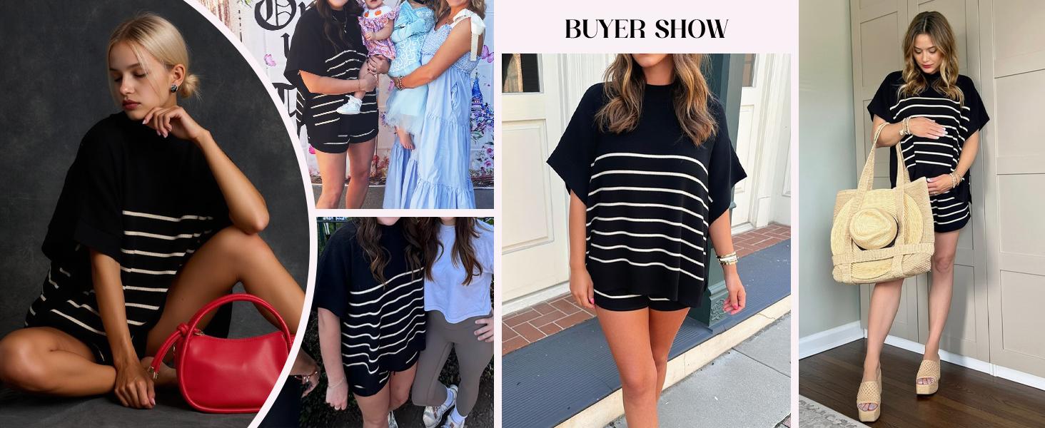 Imily Bela Essentials Women's Striped 2 Piece Outfits Oversized Batwing ...