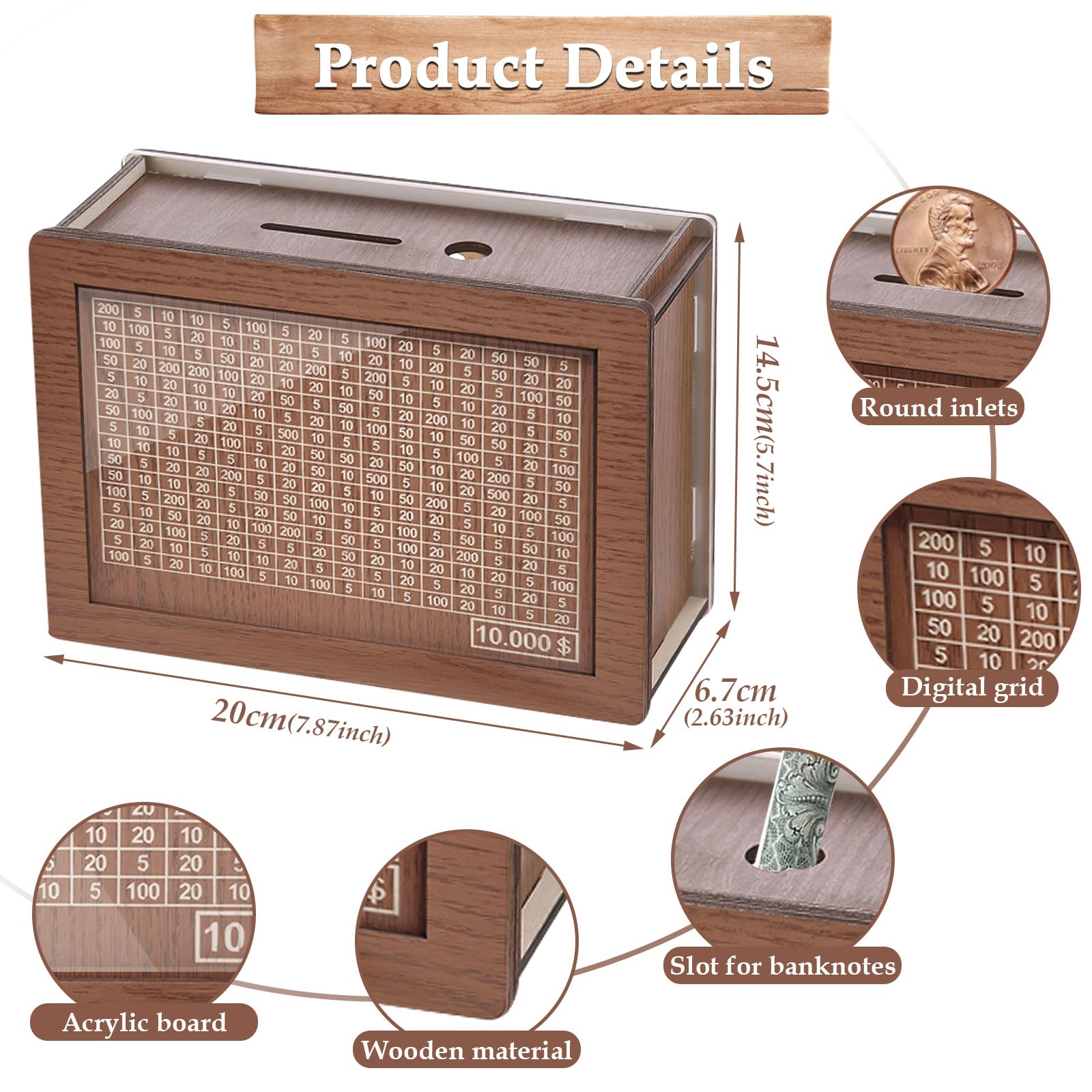 Cash Vault Wooden Savings Box, 2026 New Savings Challenge Box, Wooden ...