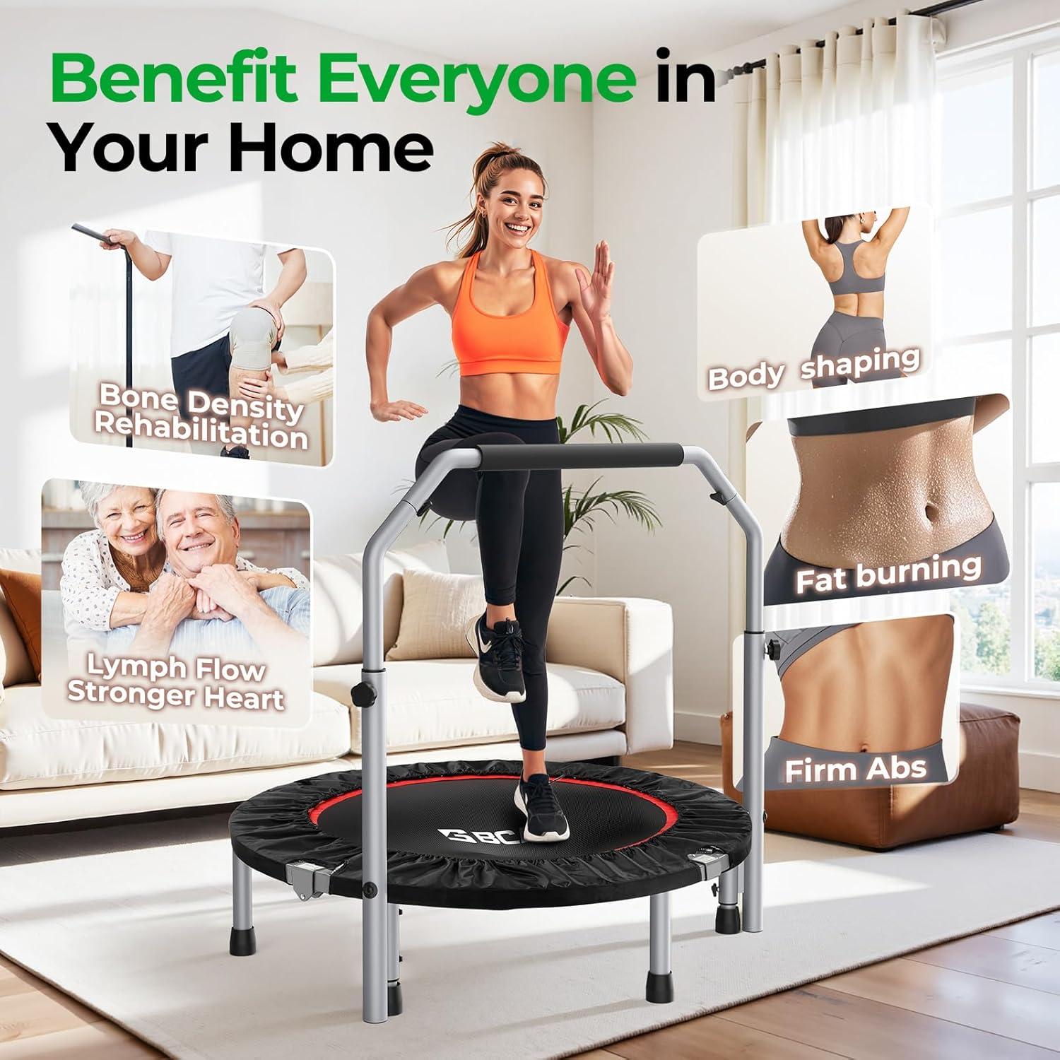 40/48" Foldable Mini Trampoline Max Load 330lbs/440lbs, Fitness ...
