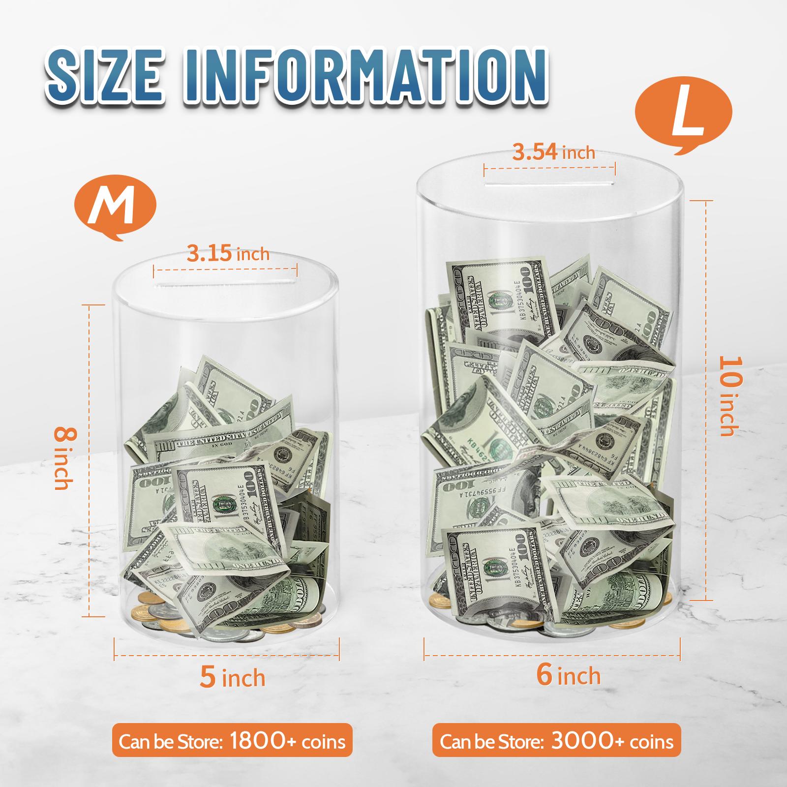 Adults Clear Piggy Bank, Medium, Suitable for Adults and Kids, 8" H x 5 ...