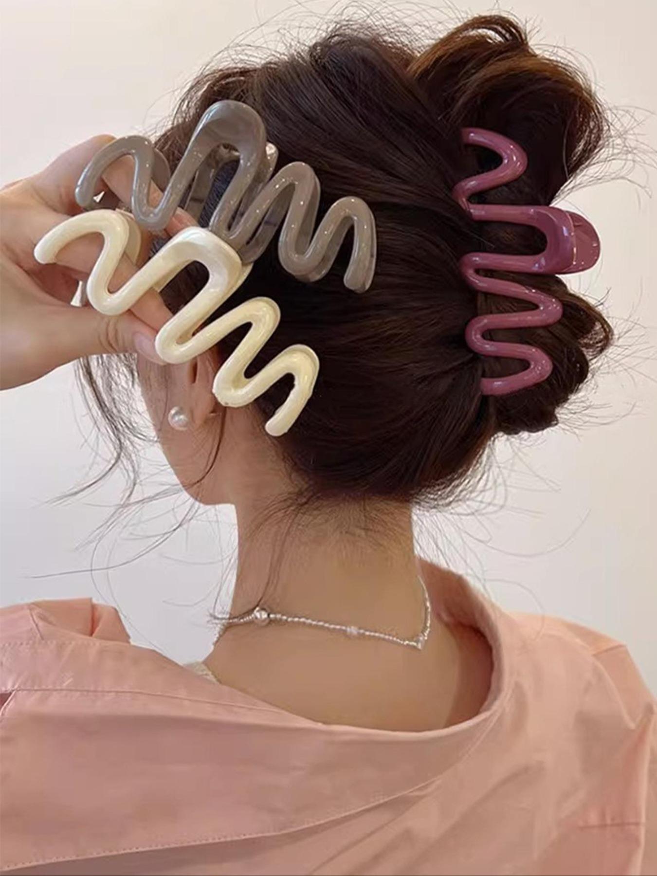 Cute Mixed Color Wavy Design Large Hair Claw Clip, Summer Large Size ...