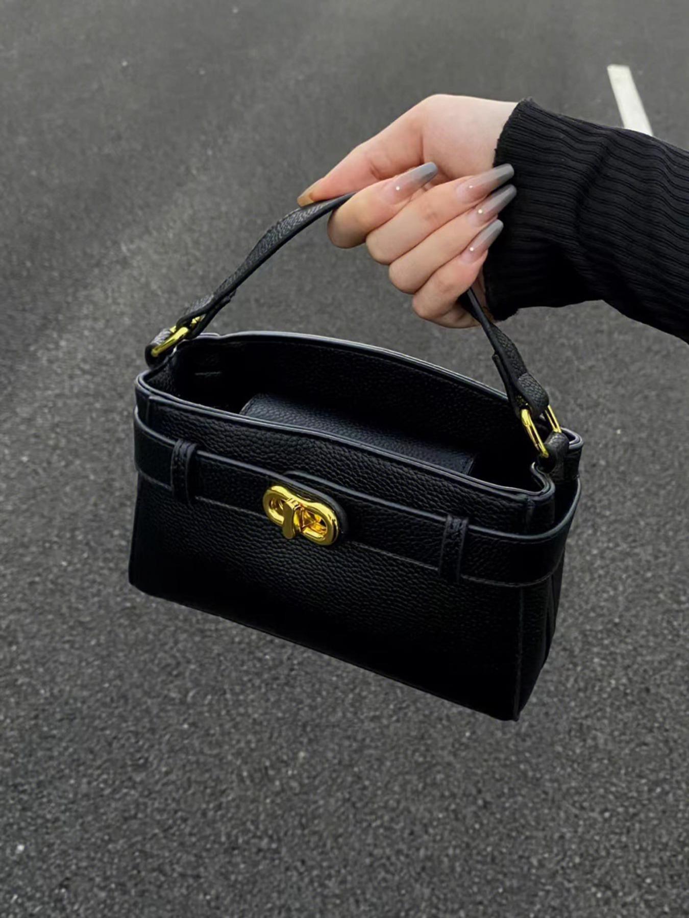Women's Solid Lychee Pattern Shoulder Western Handbag, Elegant Fashion ...