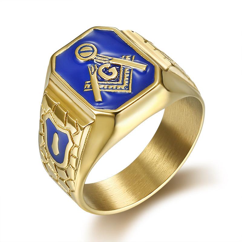 SWMasonic AG Ring- Hip Hop Ring - Golden Plated Titanium with Blue ...