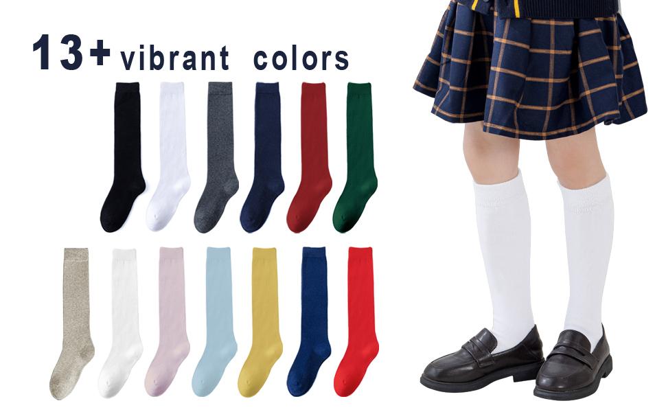 X-SOK14 Girls Knee High Socks Seamless Cotton School Uniform Socks Kids ...
